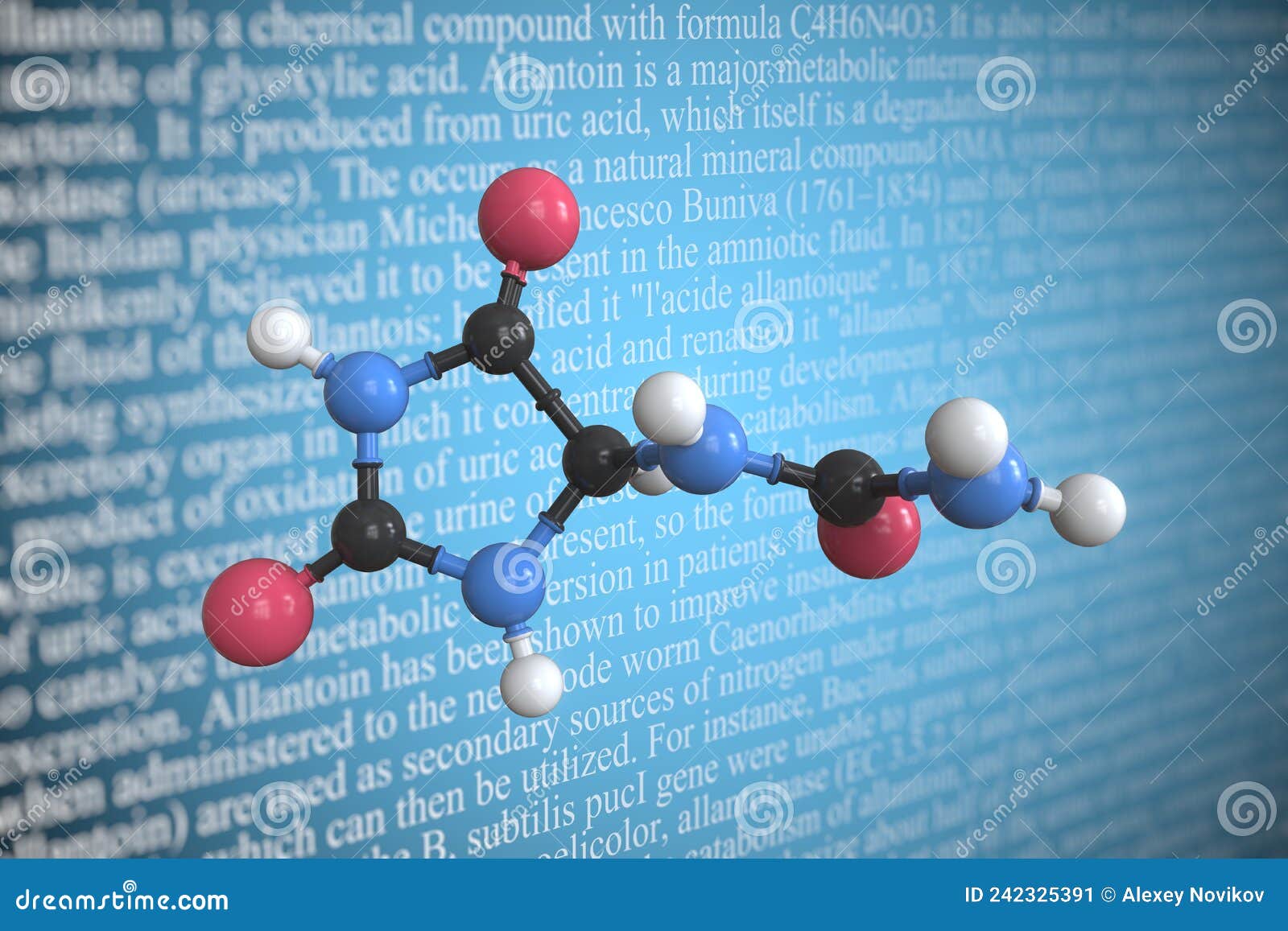 Molecular Model of Allantoin, 3D Rendering Stock Illustration ...