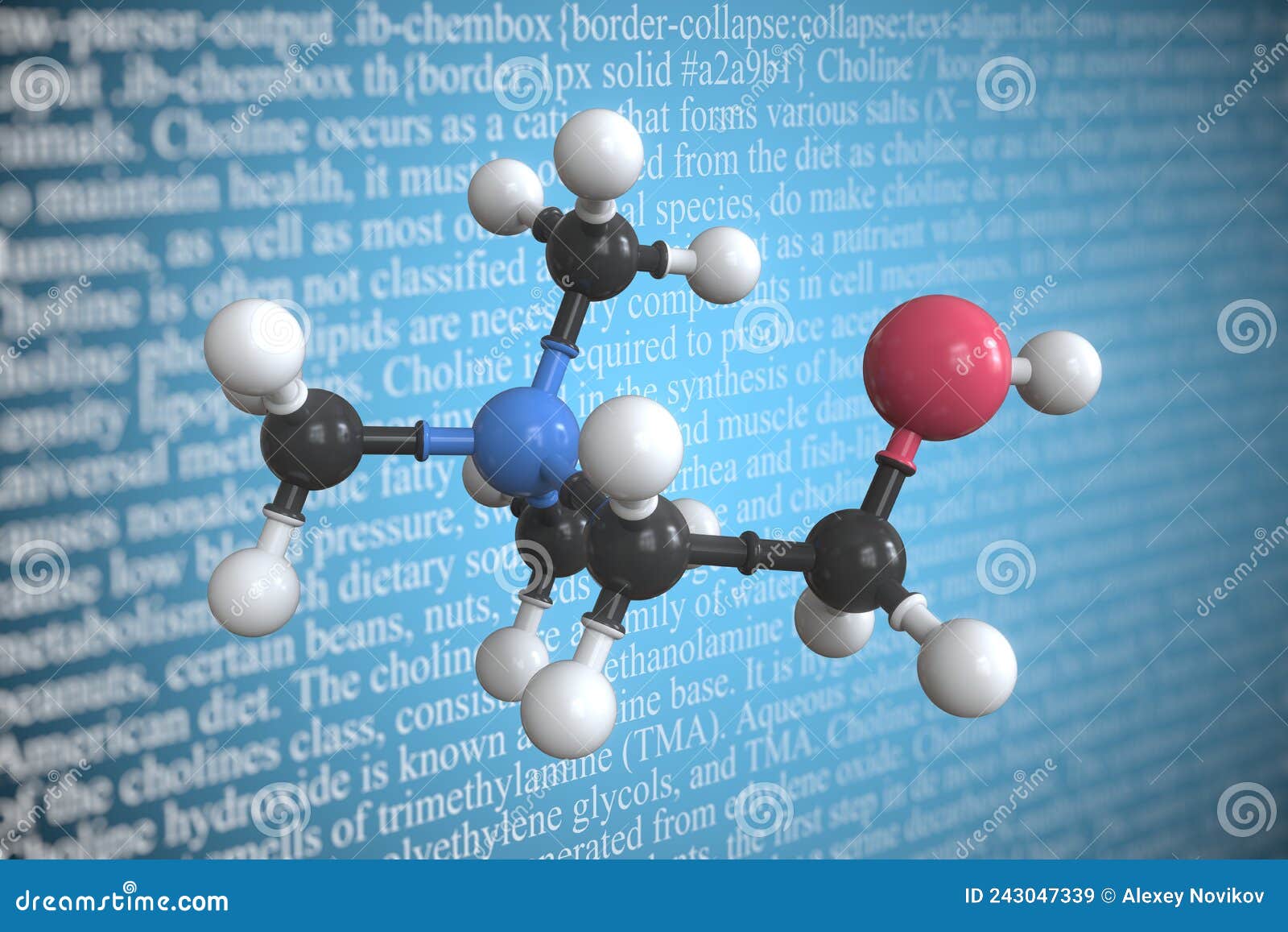 Choline Scientific Molecular Model, 3D Rendering Stock Illustration ...
