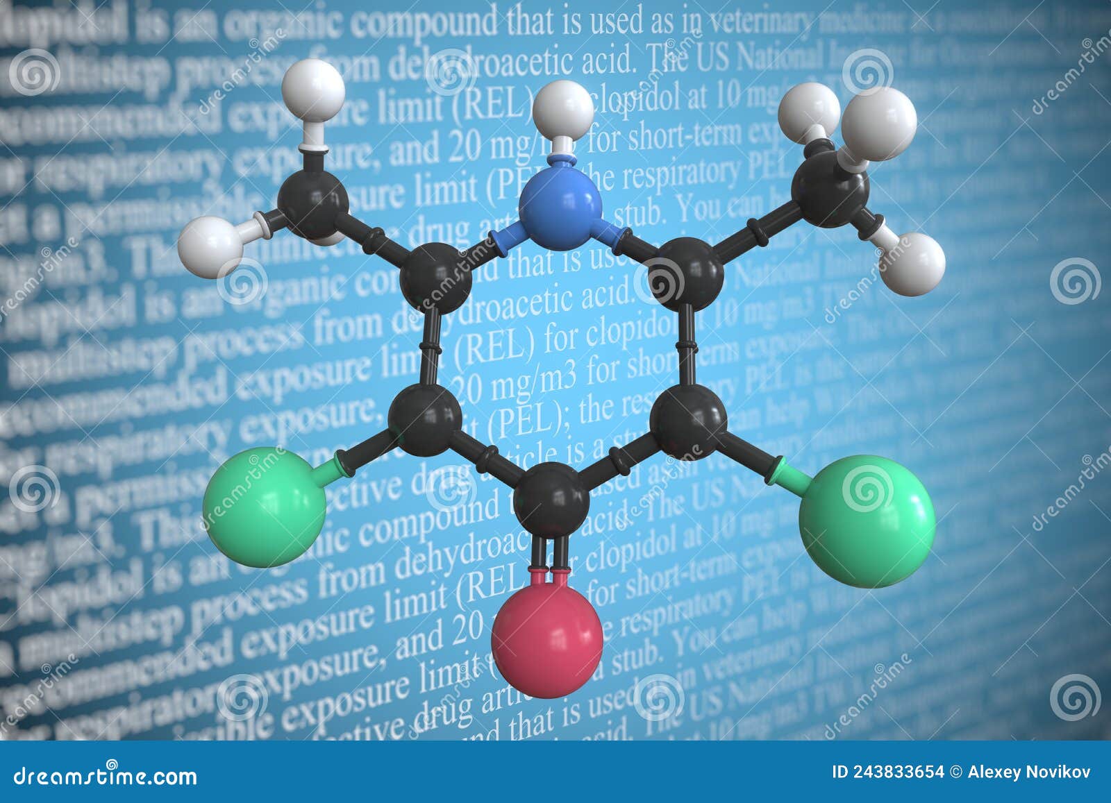 Clopidol Molecule, Structural Chemical Formula, Ball-and-stick Model ...