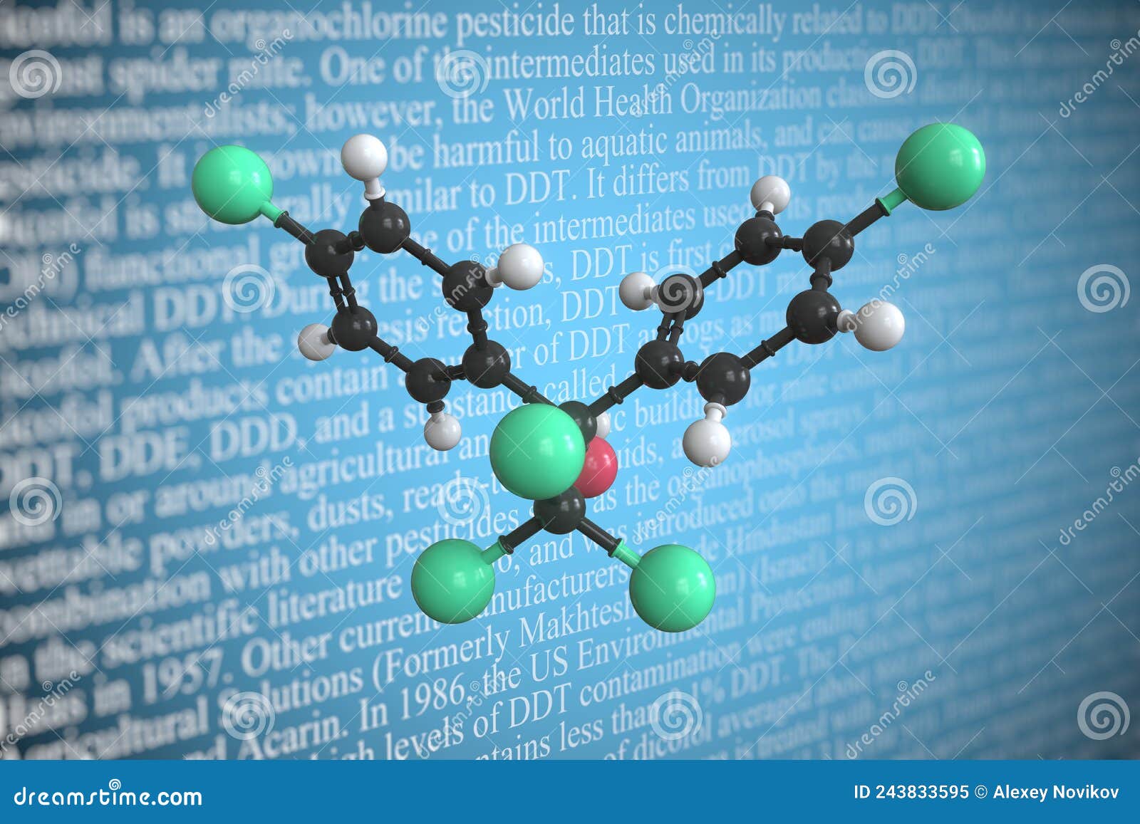 Dicofol Scientific Molecular Model, 3D Rendering Stock Illustration ...