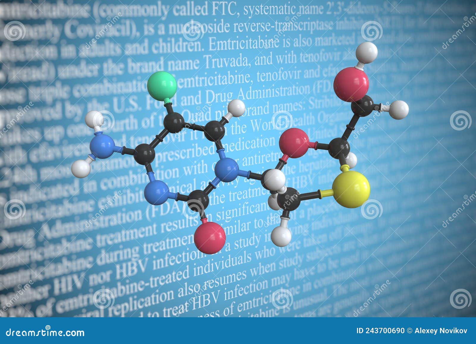 Emtricitabine Molecular Structure, 3d Model Molecule, Hiv Treatment ...