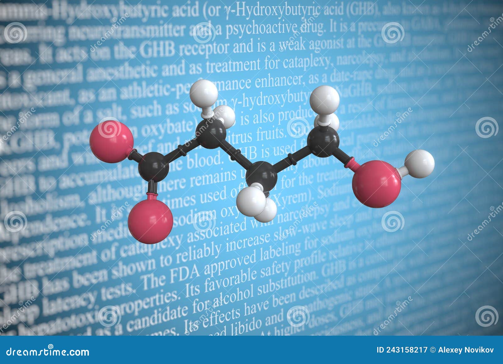 Gamma Hydroxybutyrate Scientific Molecular Model, 3D Rendering Stock ...