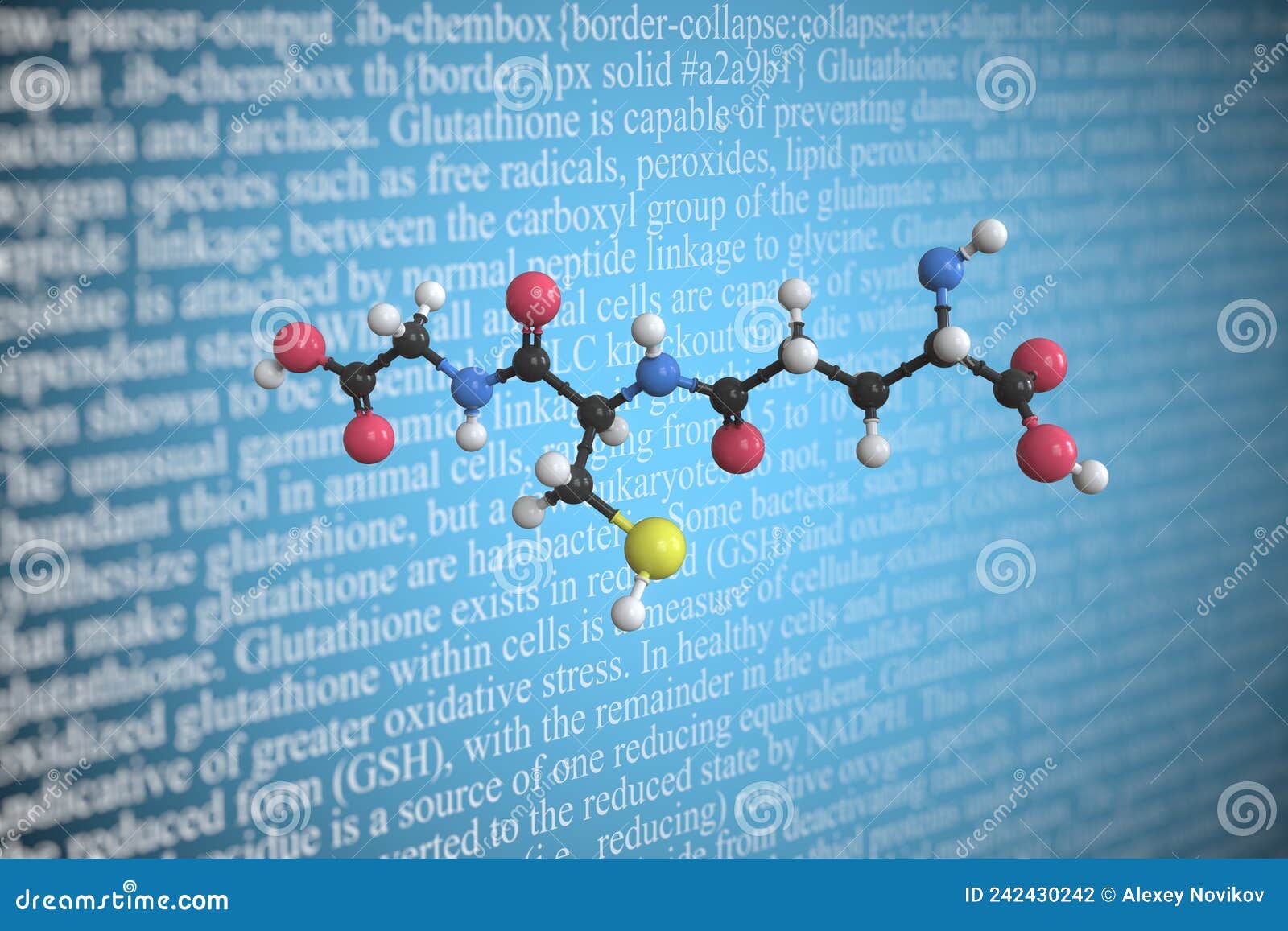 Glutathione Scientific Molecular Model, 3D Rendering Stock Illustration ...