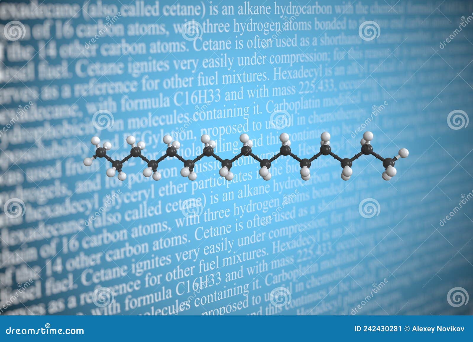 Hexadecane Molecule, Structural Chemical Formula, Ball-and-stick Model ...