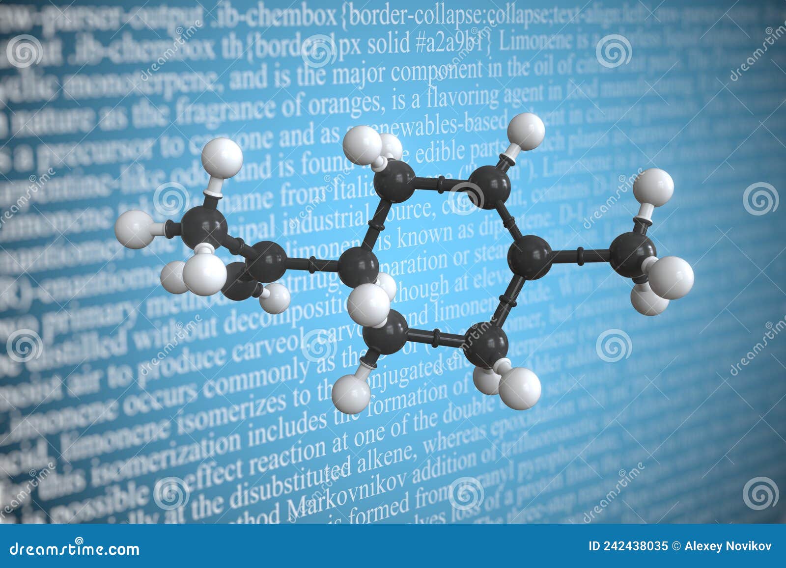 Limonene Scientific Molecular Model, 3D Rendering Stock Illustration ...