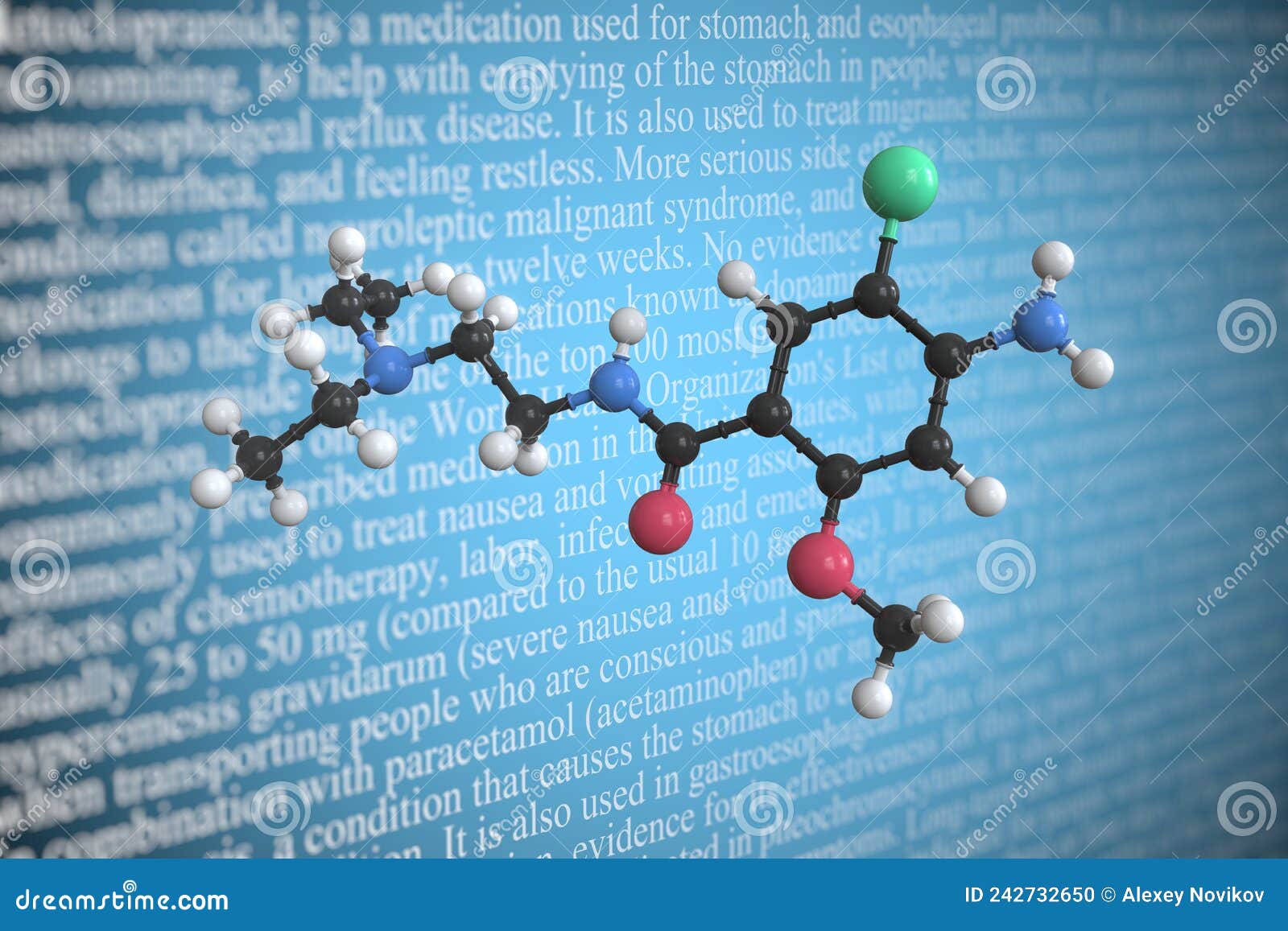 Metoclopramide Molecular Structure, 3d Model Molecule, Prokinetic Agent ...