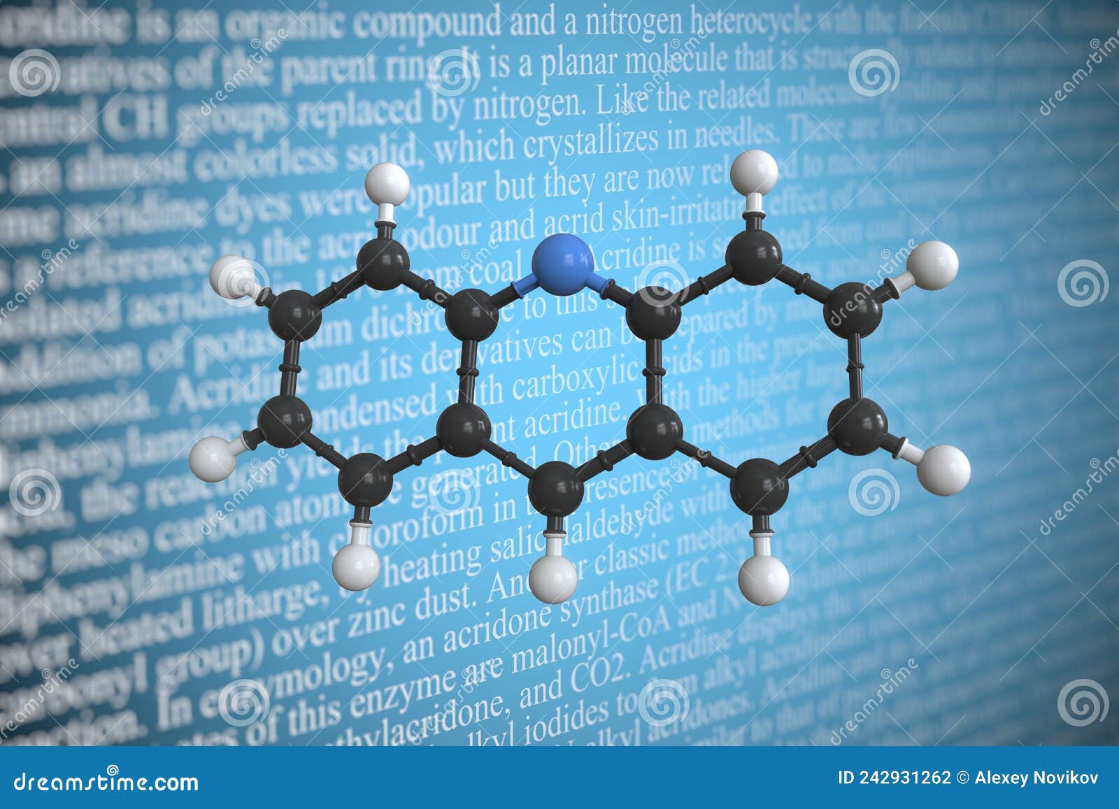 Acridine Molecular Structure, 3d Model Molecule, Nitrogen Heterocycle ...