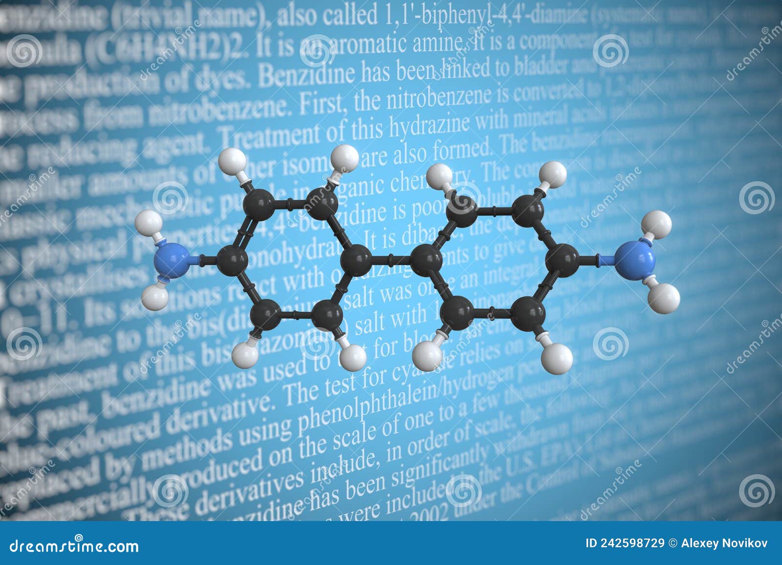 Molecular Model of Benzidine, 3D Rendering Stock Illustration ...