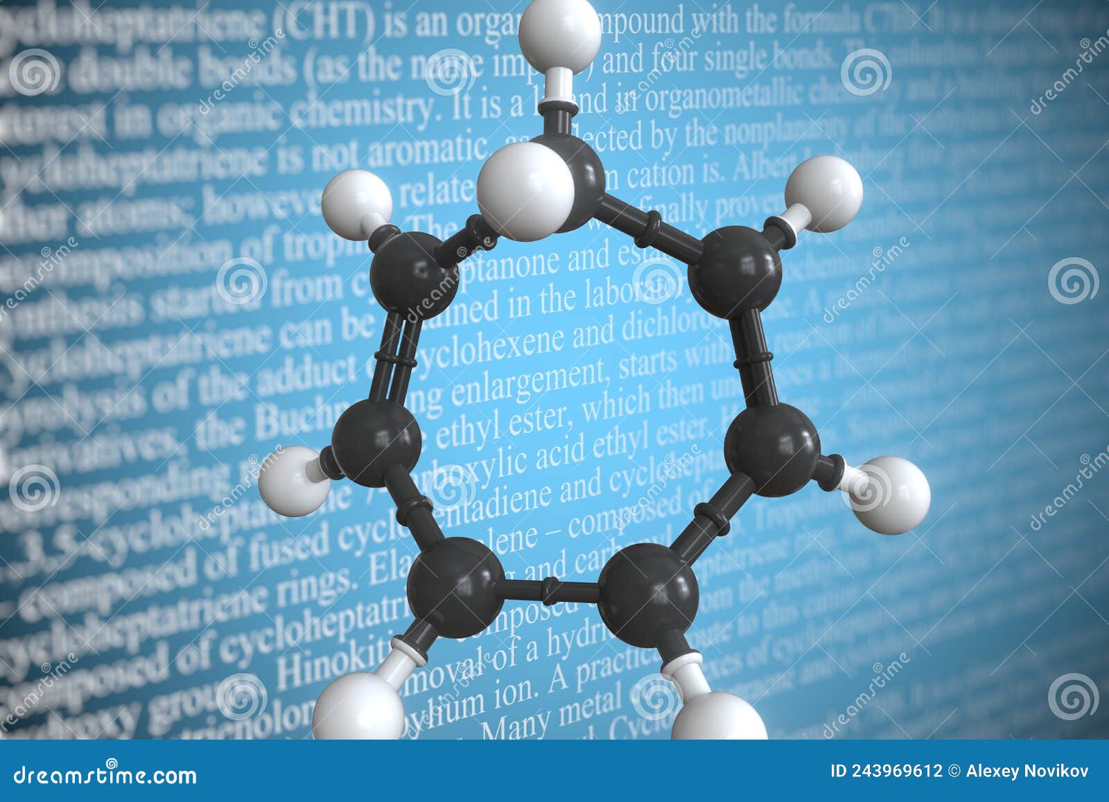 Molecular Model of Cycloheptatriene, 3D Rendering Stock Illustration ...