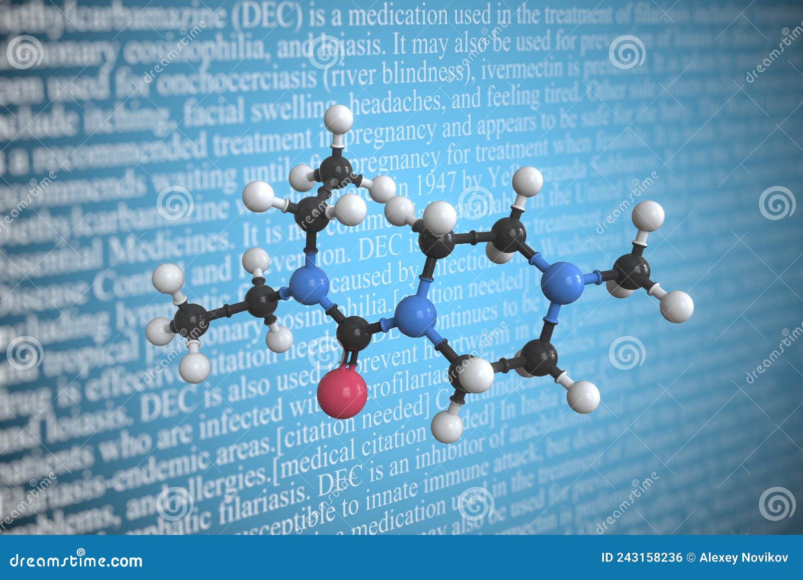 Diethylcarbamazine Molecule 3d, Molecular Structure, Ball And Stick ...