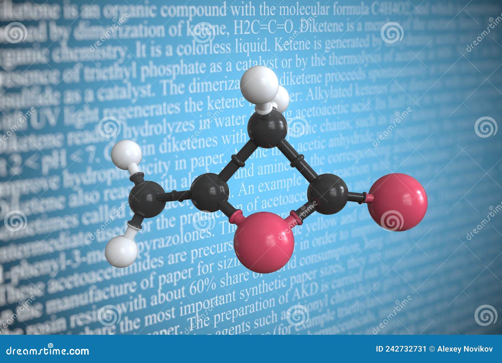 Molecular Model of Diketene, 3D Rendering Stock Illustration ...