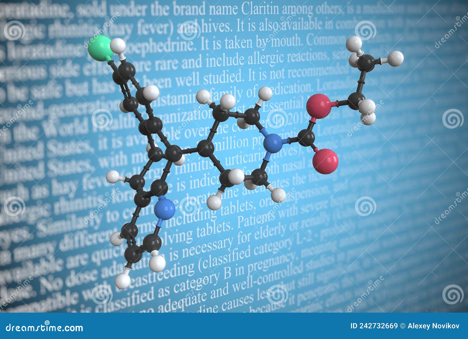 Loratadine Molecular Structure, Claritin, Ball And Stick 3d Model ...