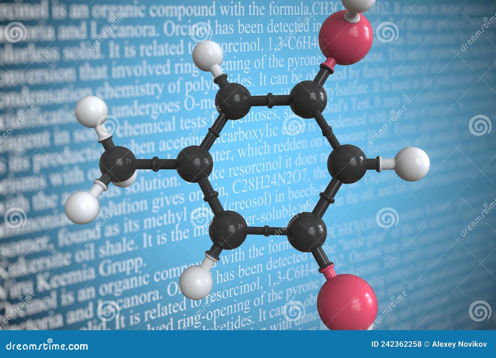 Molecular Model of Orcin, 3D Rendering Stock Illustration ...