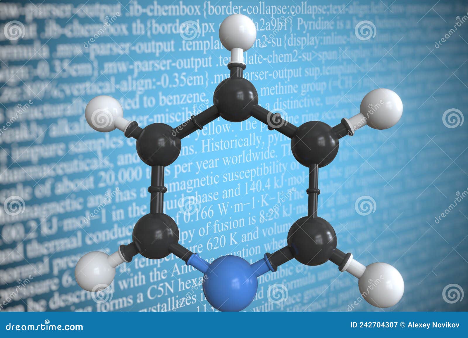 Molecular Model of Pyridine, 3D Rendering Stock Illustration ...