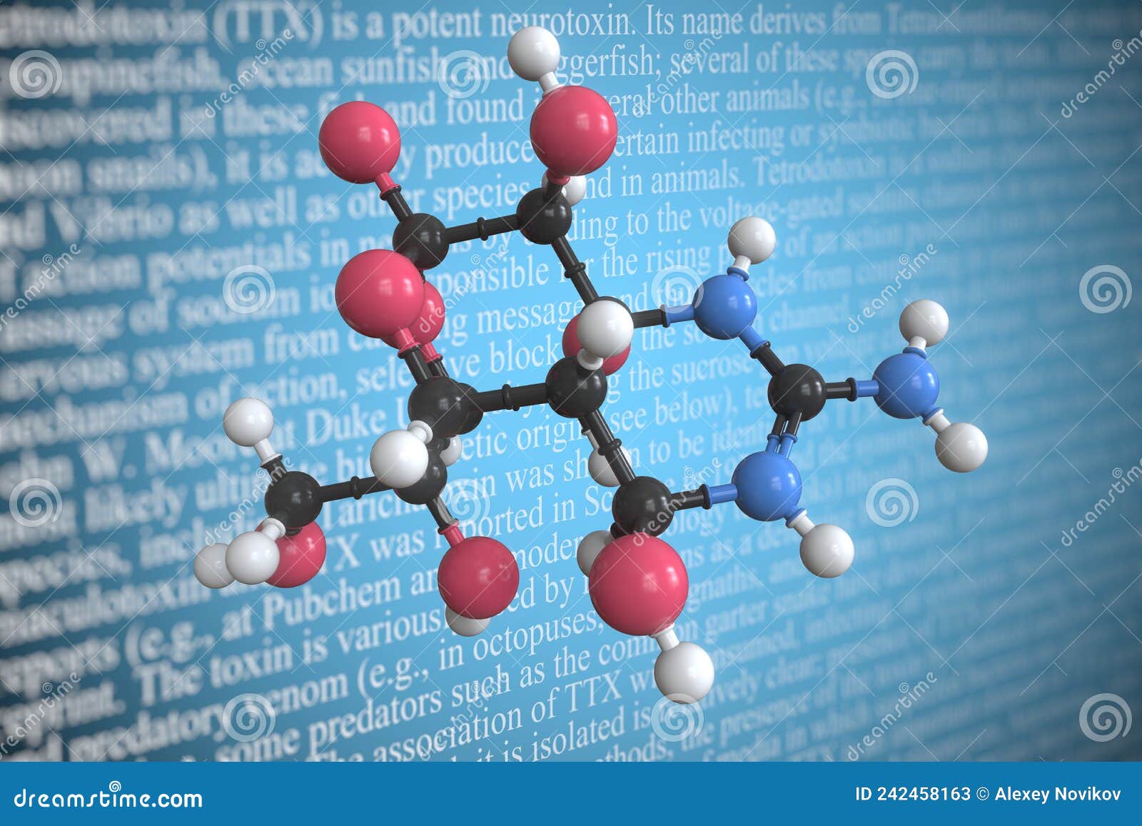 Molecular Model of Tetrodotoxin, 3D Rendering Stock Illustration ...