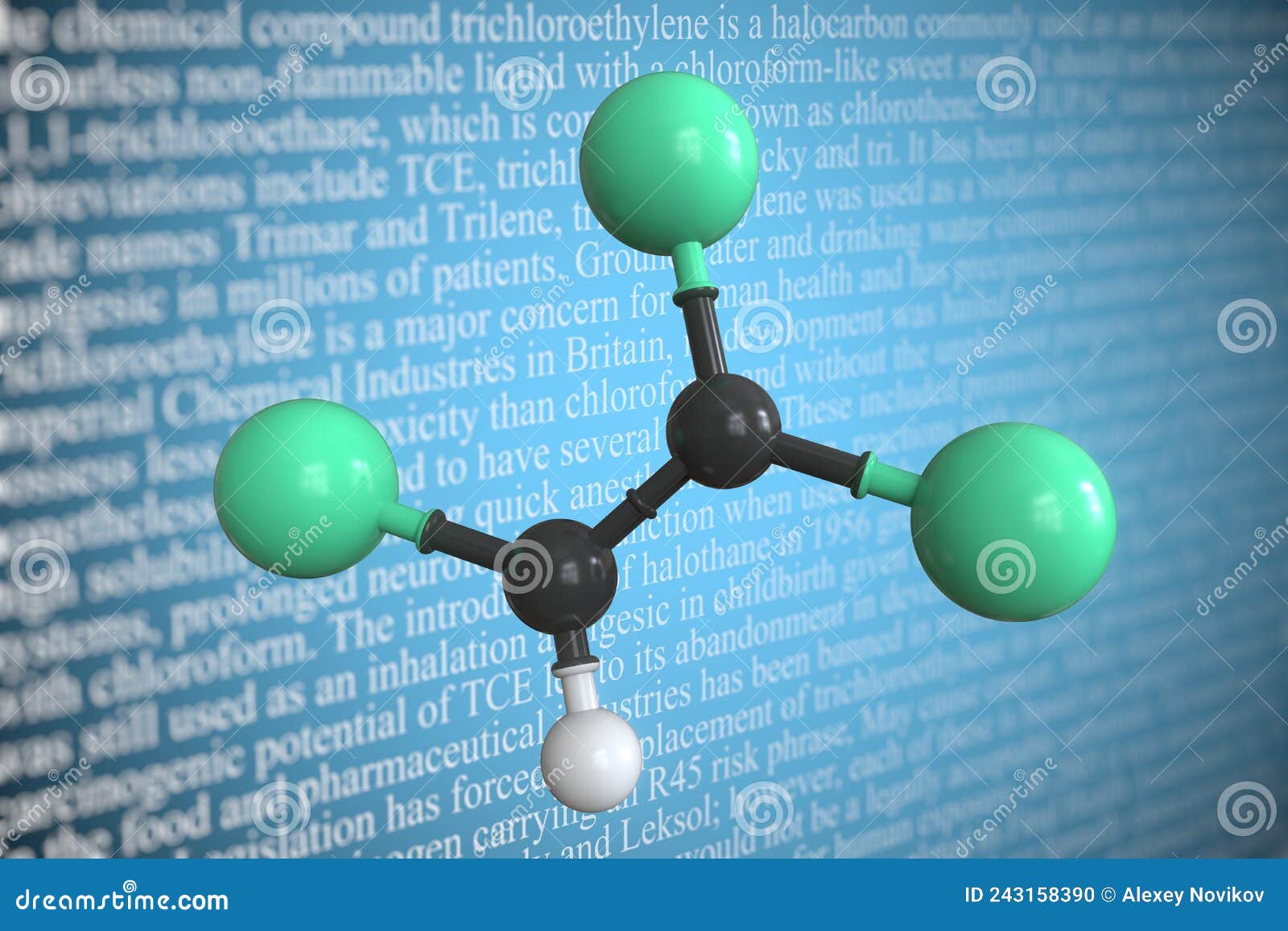 Molecular Model of Trichloroethylene, 3D Rendering Stock Illustration ...