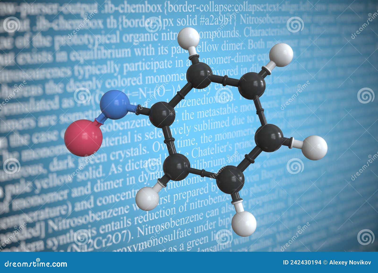 Molecular Model of Nitrosobenzene, 3D Rendering Stock Illustration ...