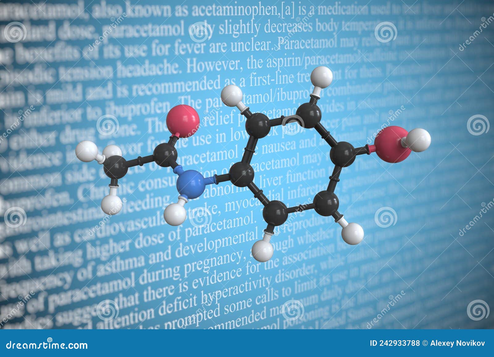 Paracetamol Scientific Molecular Model, 3D Rendering Editorial Stock ...