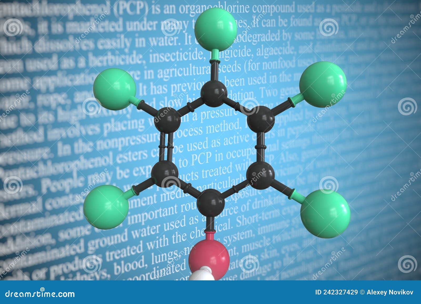 Pentachlorophenol Scientific Molecular Model, 3D Rendering Stock ...