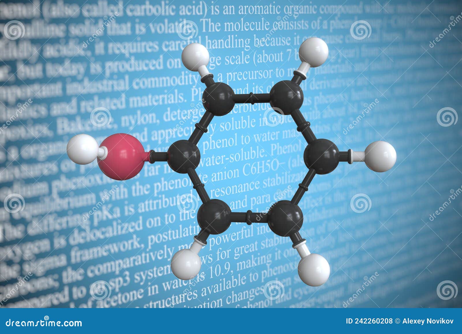 Phenol Scientific Molecular Model, 3D Rendering Stock Illustration ...