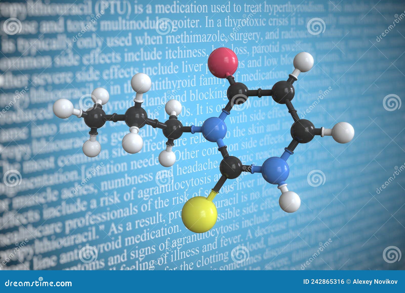 Propylthiouracil Scientific Molecular Model, 3D Rendering Stock ...