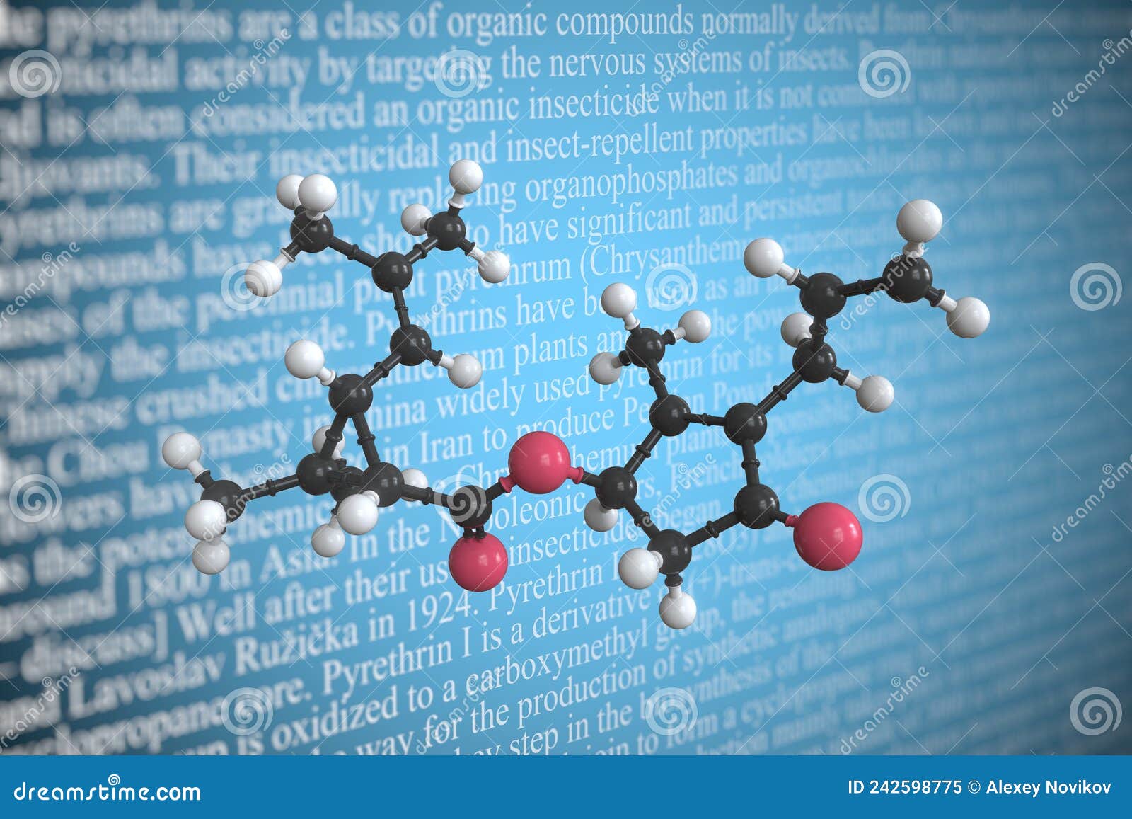 Pyrethrin Scientific Molecular Model, 3D Rendering Stock Illustration ...