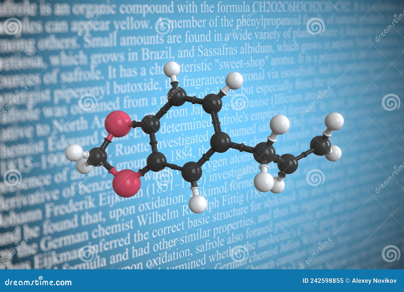 Safrole Scientific Molecular Model, 3D Rendering Stock Illustration ...