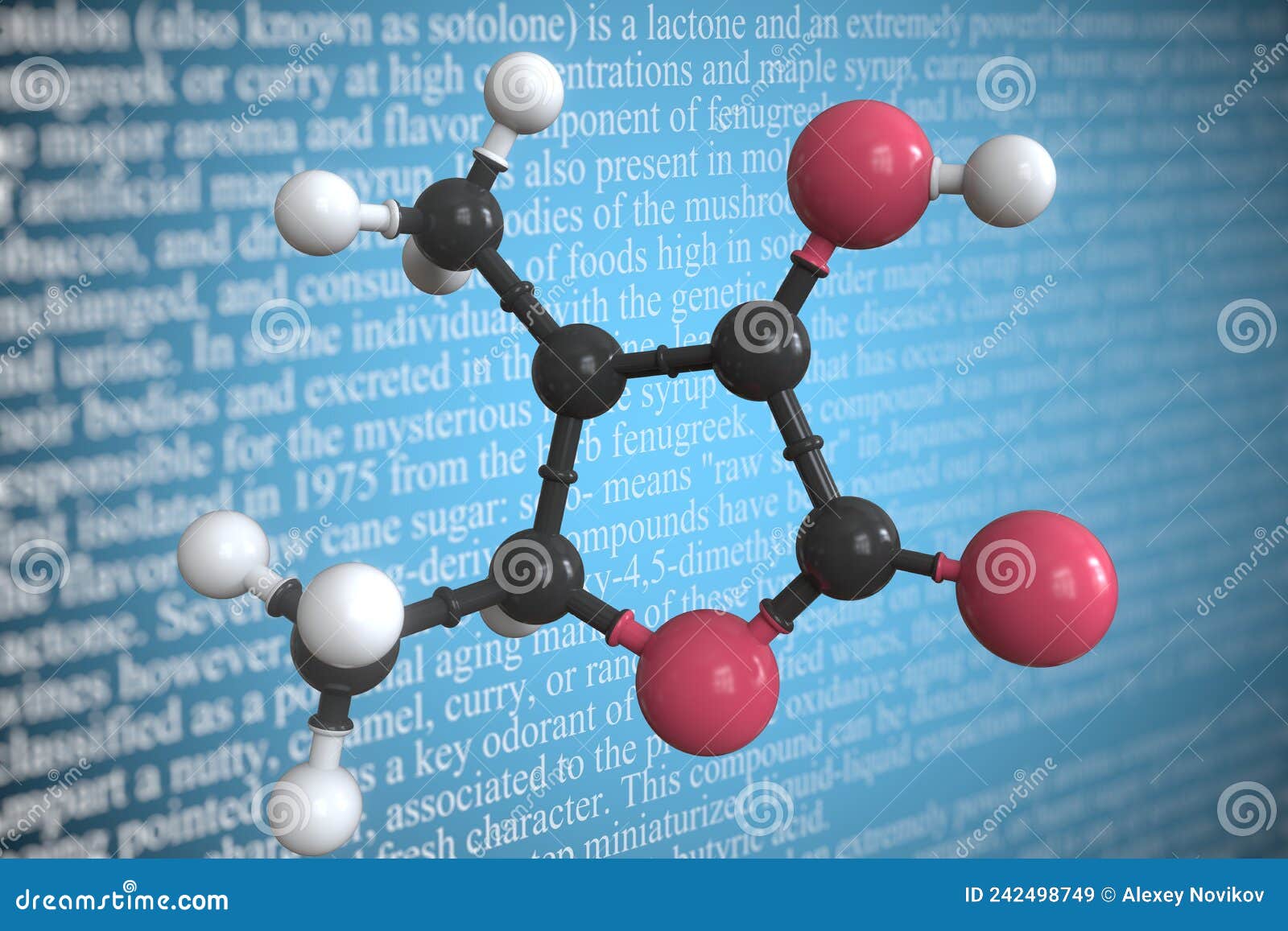 Sotolone Scientific Molecular Model, 3D Rendering Stock Illustration ...