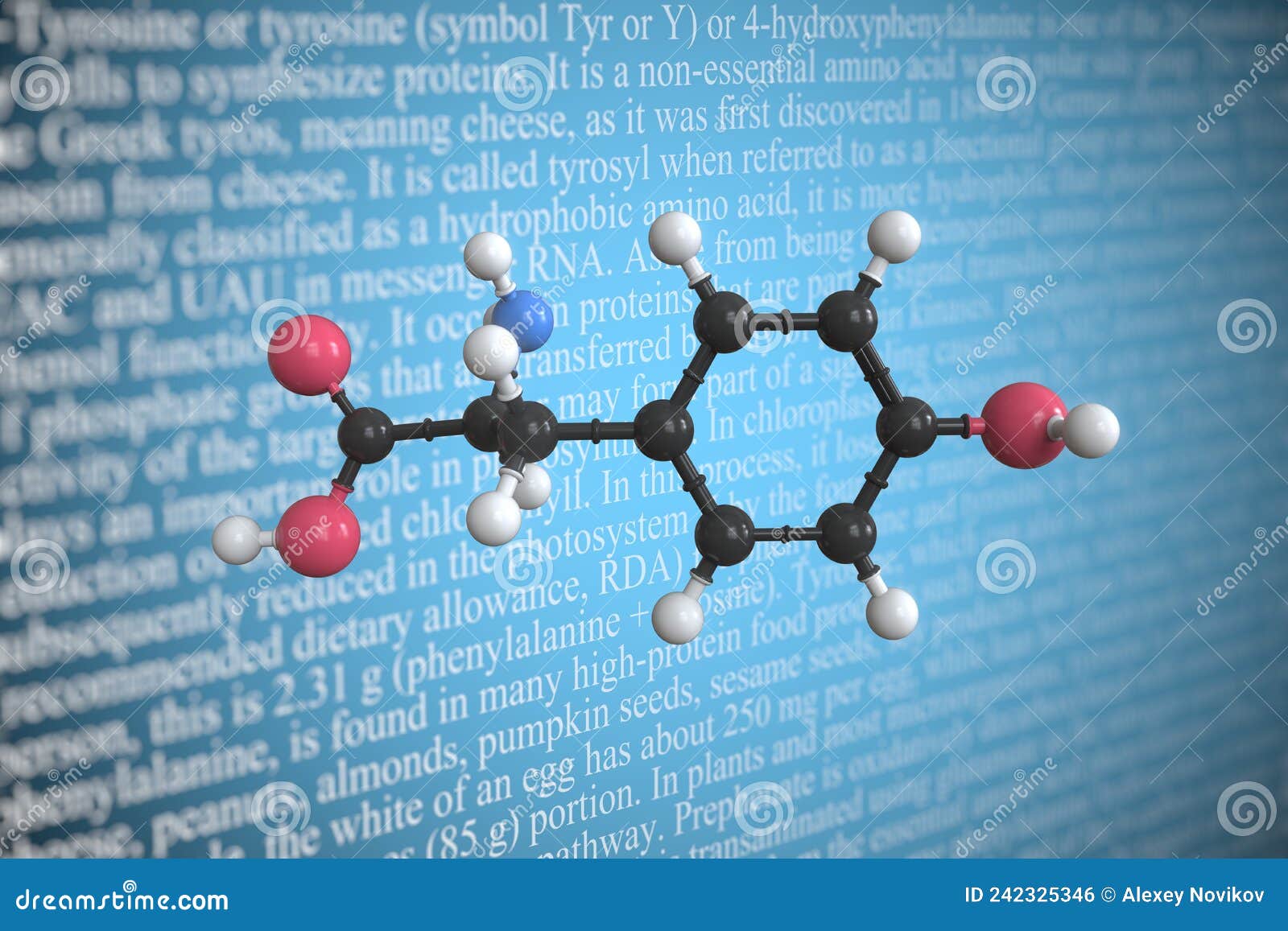 Molecular Model of Tyrosine, 3D Rendering Stock Illustration ...
