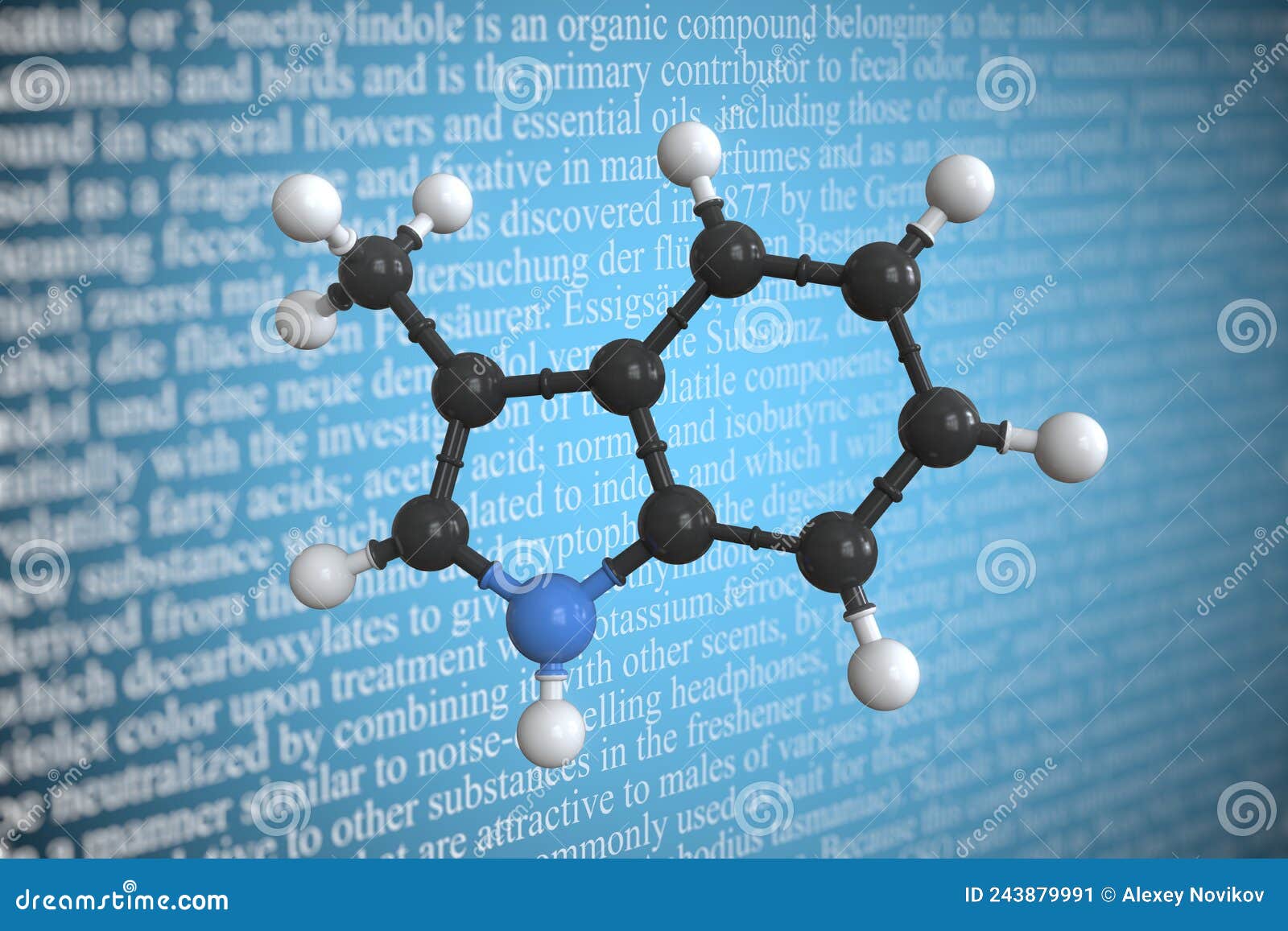 Molecular Model of Skatole, 3D Rendering Stock Illustration ...