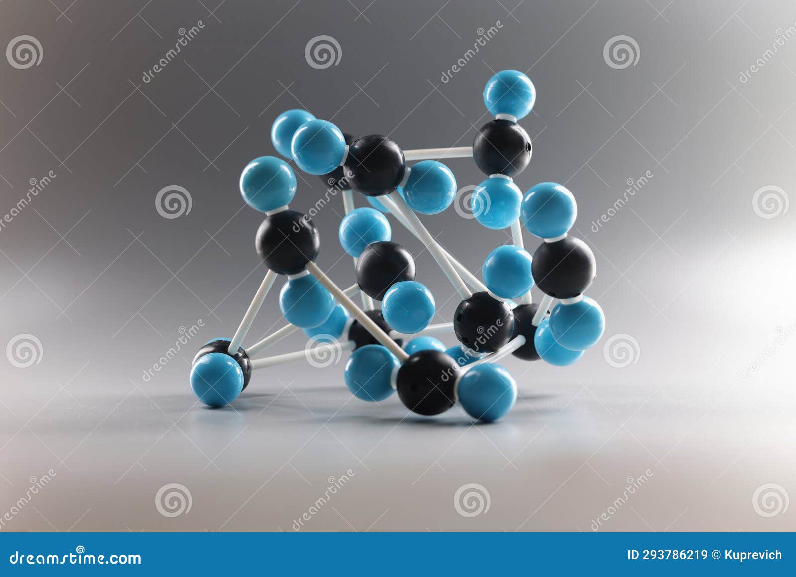 Molecular Model Structure, Miniature on Grey Background, Blue and Black ...