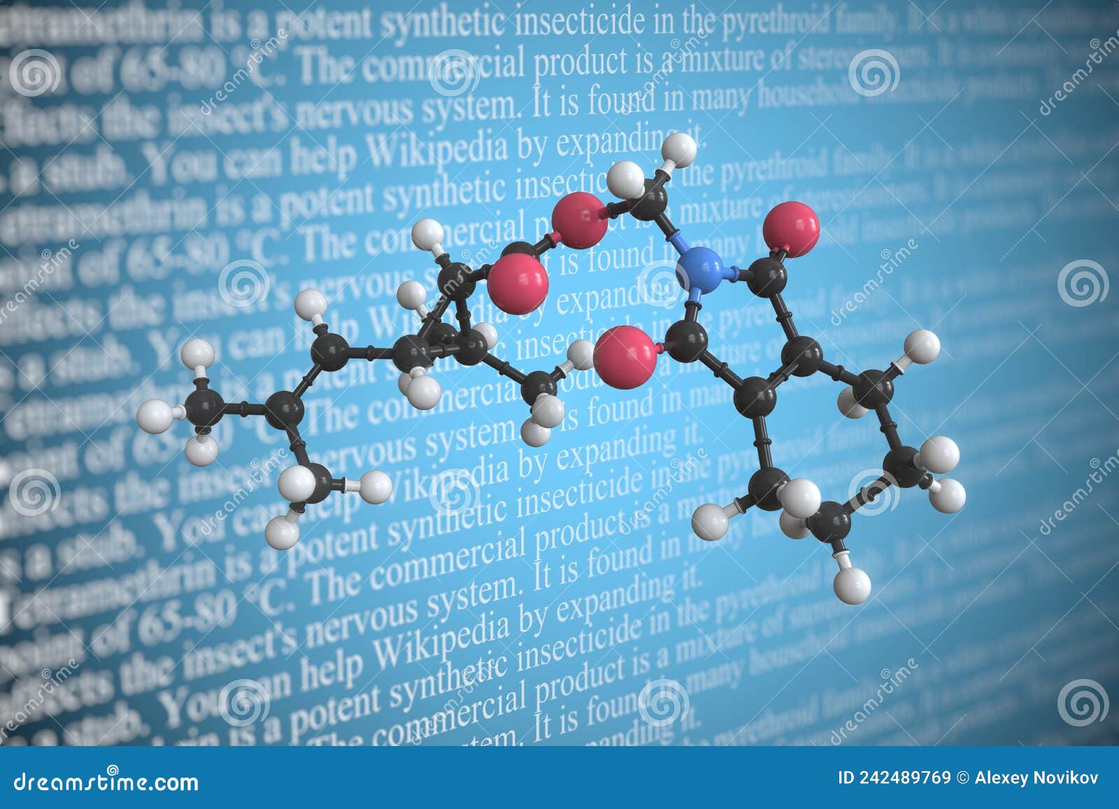 Molecular Model of Tetramethrin, 3D Rendering Stock Illustration ...