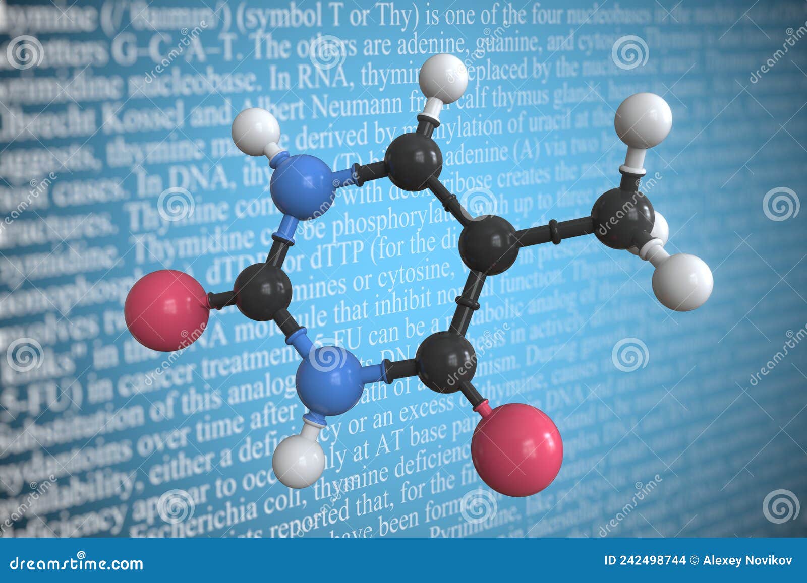 Molecular Model of Thymine, 3D Rendering Stock Illustration ...
