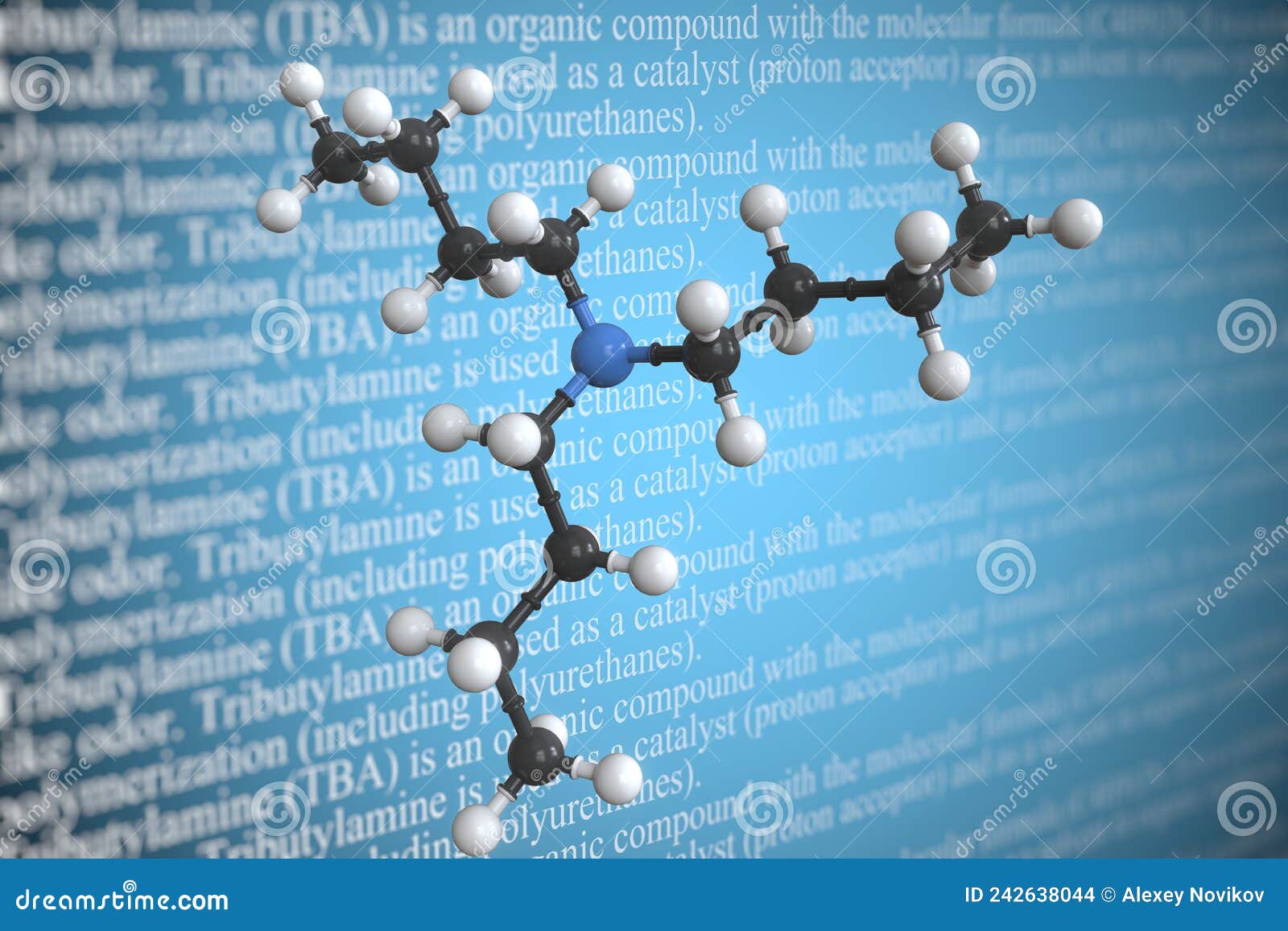 Molecular Model of Tributylamine, 3D Rendering Stock Illustration ...