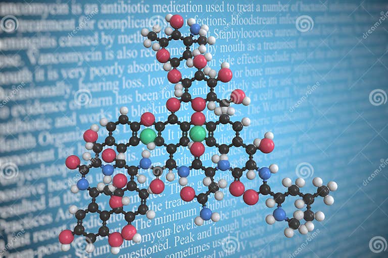Molecular Model of Vancomycin, 3D Rendering Stock Illustration ...