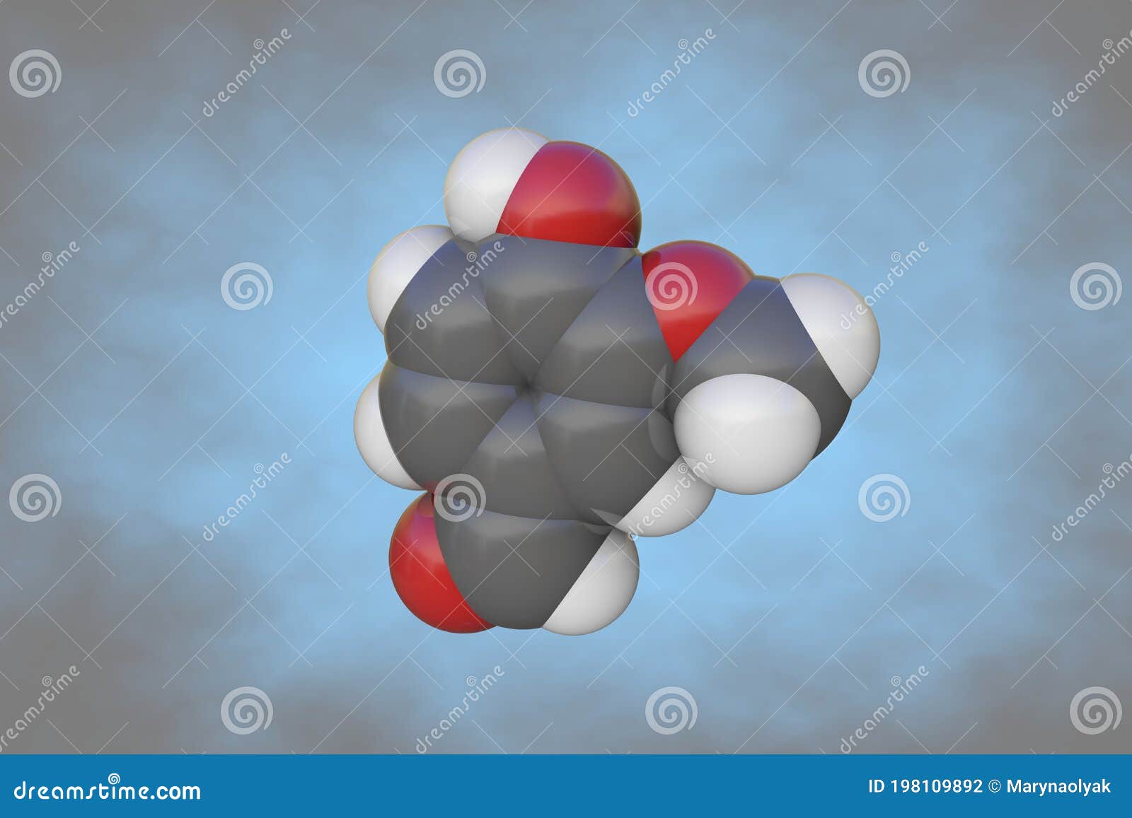 Molecular Model of Vanillin. Atoms are Represented As Spheres with ...