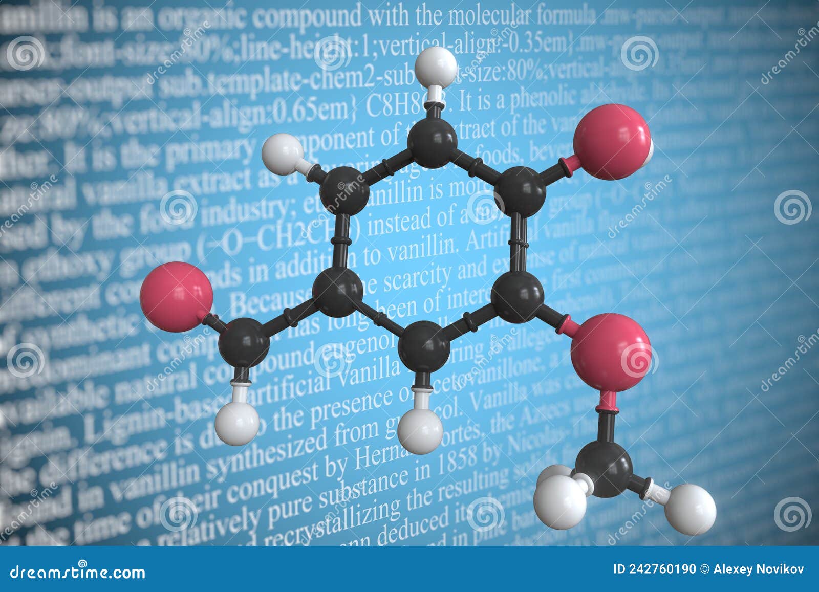 Molecular Model of Vanillin, 3D Rendering Stock Illustration ...