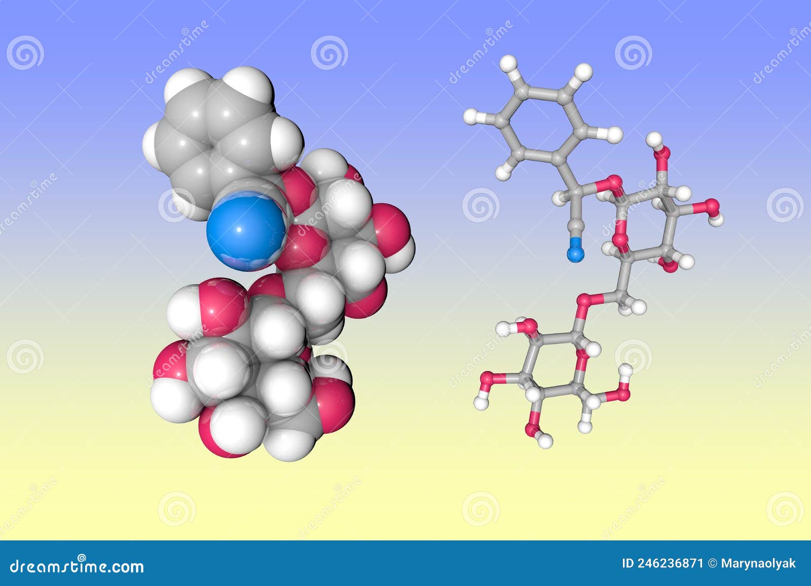 Molecular Models of Amygdalin (laetrile, Vitamin B17). Atoms are ...