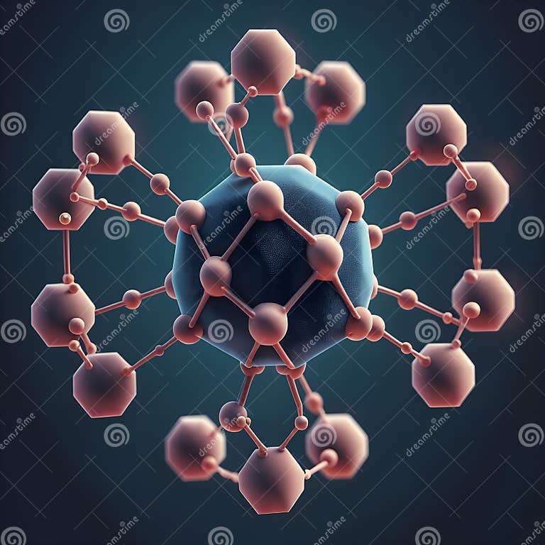 Molecular Structure with Blue Core and Pink Nodes Stock Illustration ...