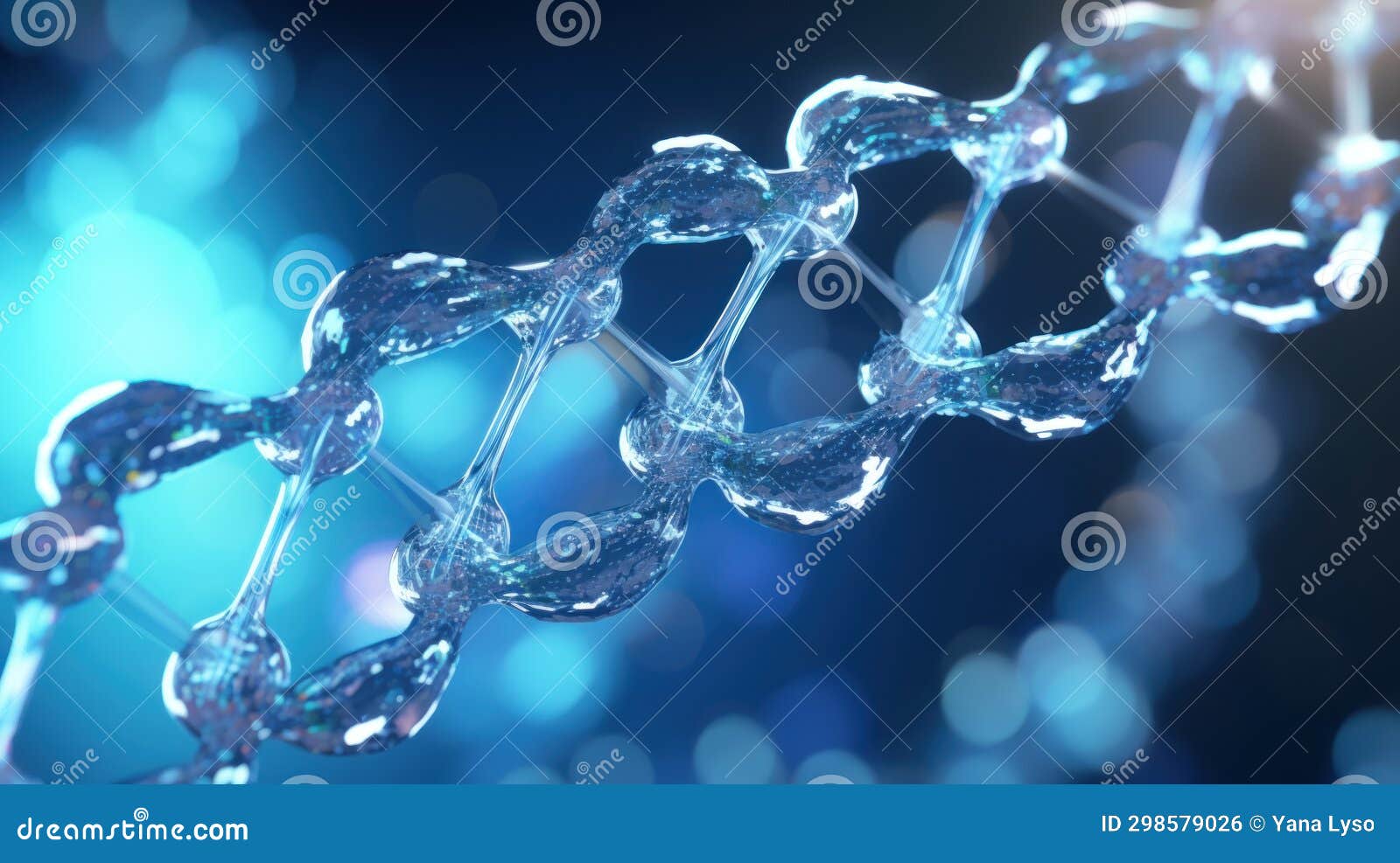 Molecular Structure. Blue Water Molecules. DNA Strand from Clear Water ...