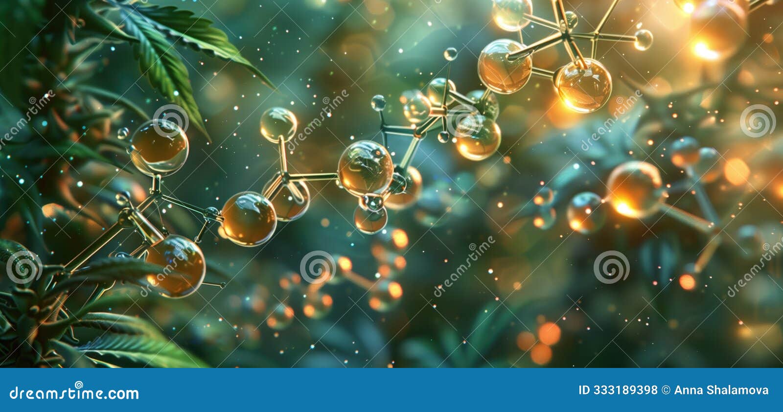 Molecular Structure of Cannabinoids in Cannabis Plant with Green Leaves ...