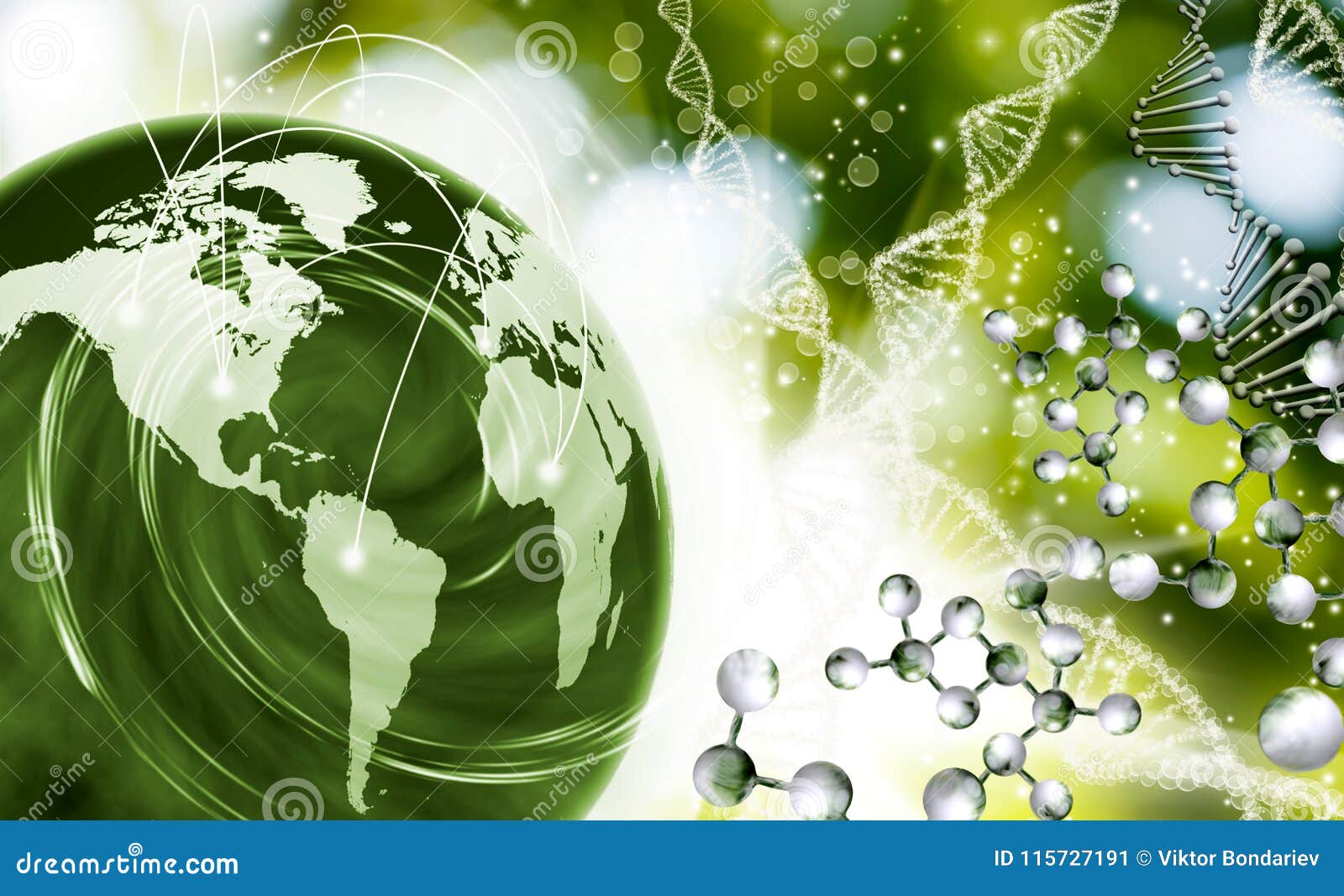 Image of Molecular Structure Chain of Dna and Abstract Planet on a ...