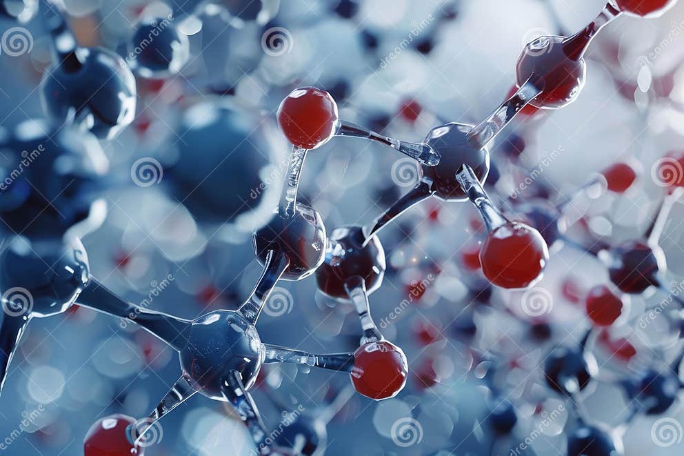 Molecular Structure Connecting Red and Blue Atoms Forming Bonds Stock ...