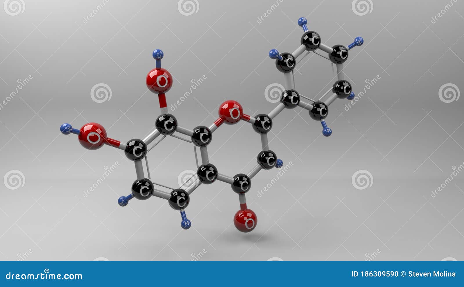 7,8-Dihydroxyflavone Or 7,8-DHF Molecule. 3D Rendering. Atoms Are ...