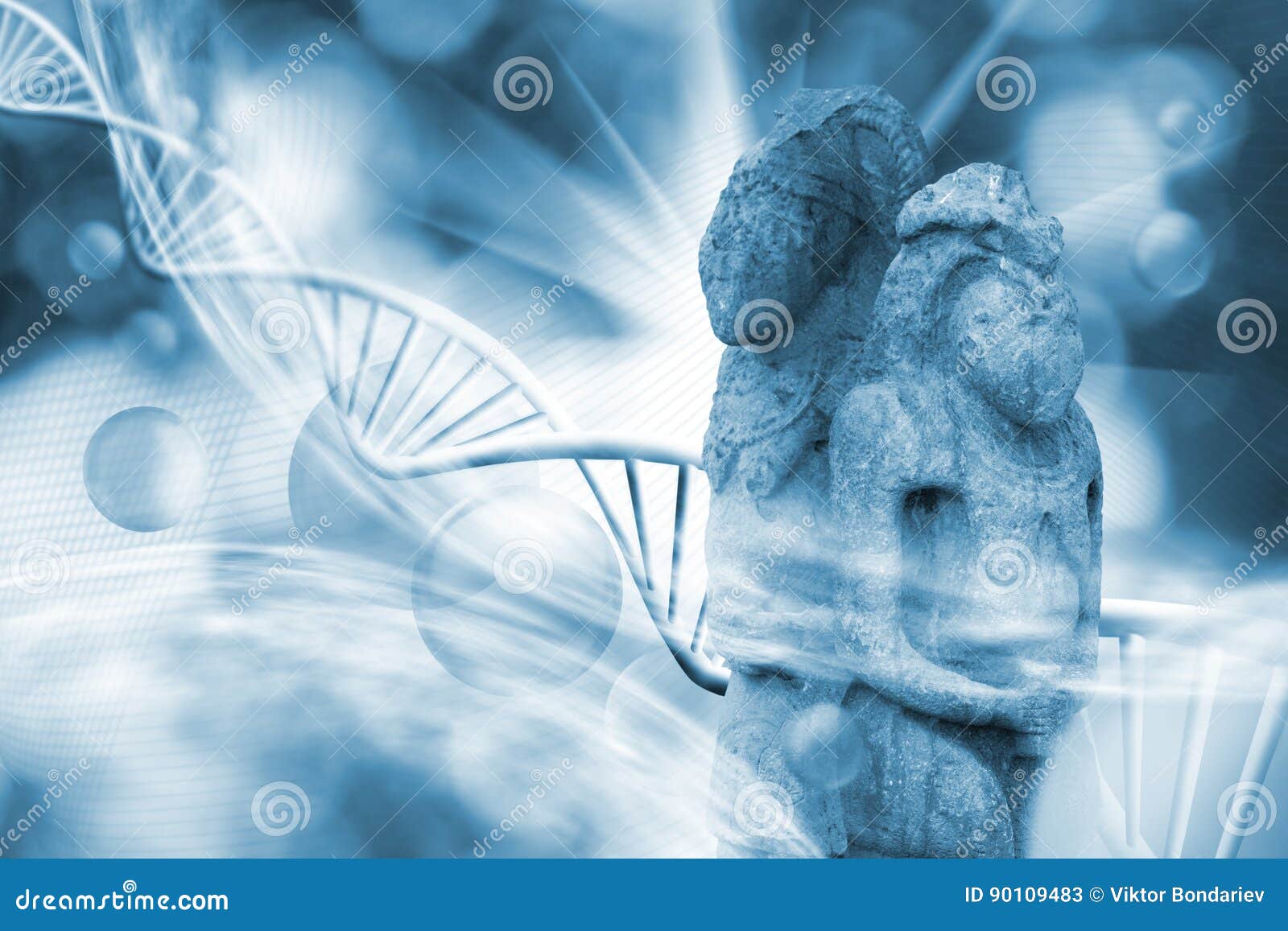 Molecular Structure, DNA Chains and Ancient Stone Sculptures Stock ...