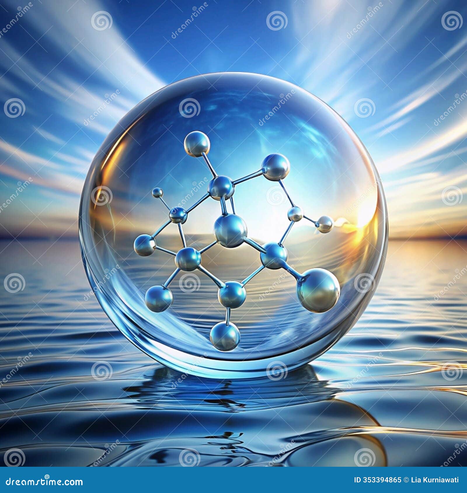 Molecular Structure Encased in a Glass Sphere Floating on Calm Water at ...