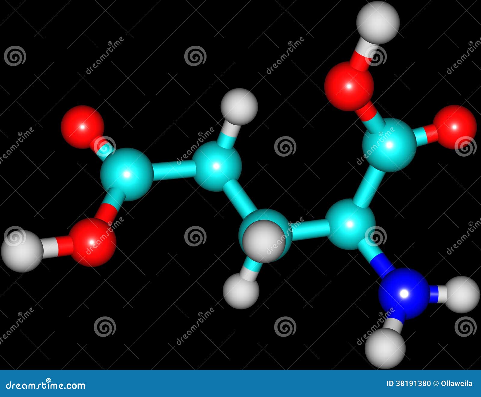 Molecular Structure of Glutamic Acid on Black Background Stock ...