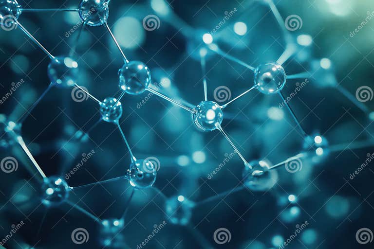 Molecular Structure, Interconnected Atoms, Blue Background, Scientific ...