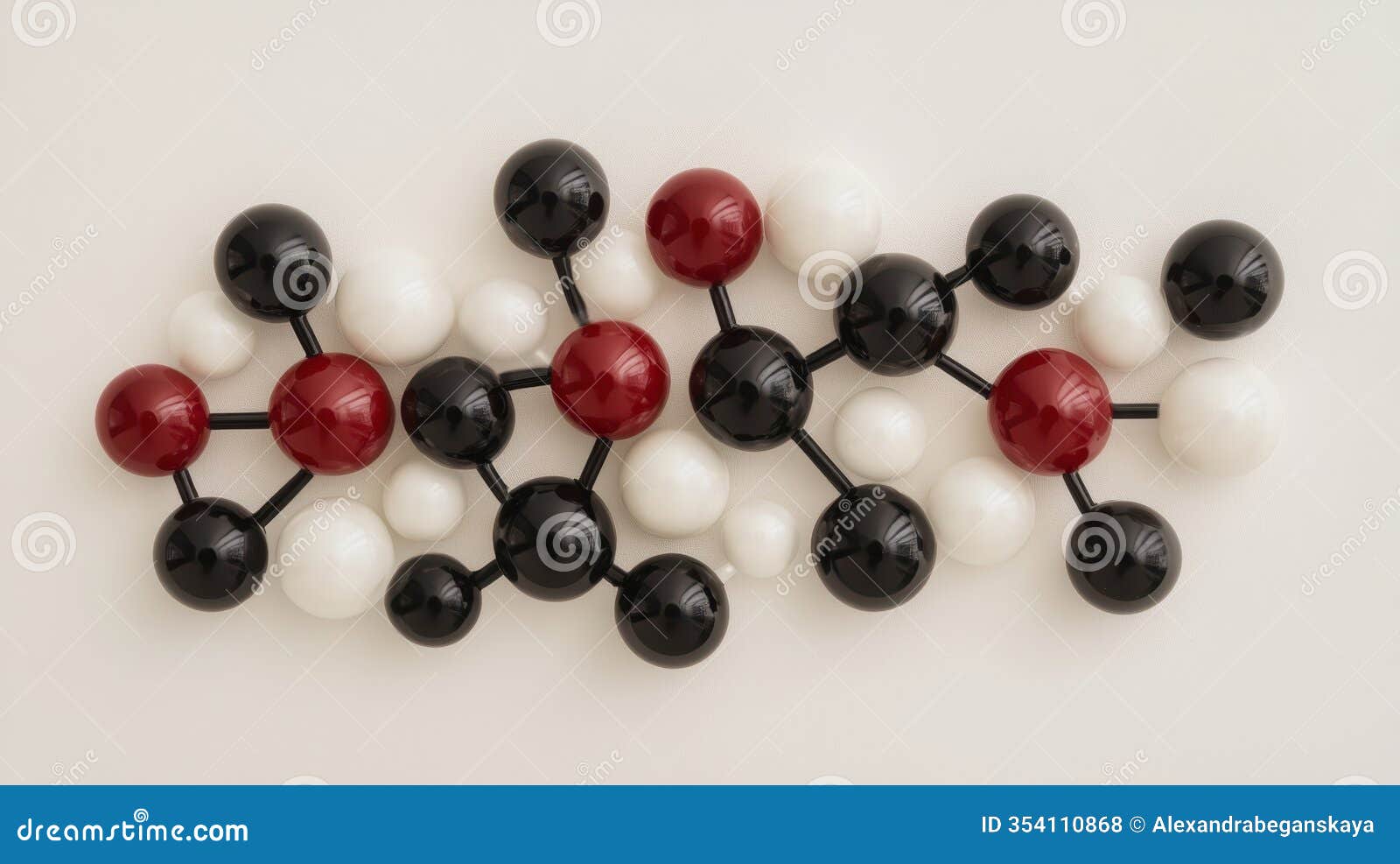 Molecular Structure Model with Red, Black, and White Spheres on Neutral ...
