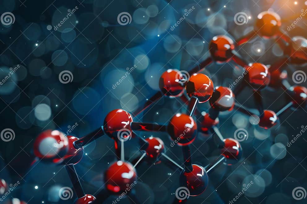 Molecular Structure Model with Red and White Atoms in a Blue Background ...